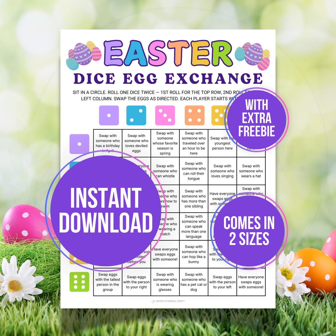 Printable Easter Egg Exchange Dice Game, Easter Egg Party Game, Dice ...