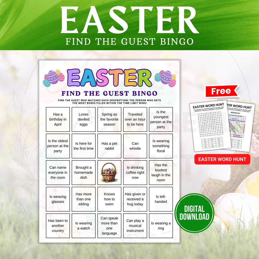 Easter Find the Guest Bingo Card Game, Mingle Bingo, Christian Holiday ...