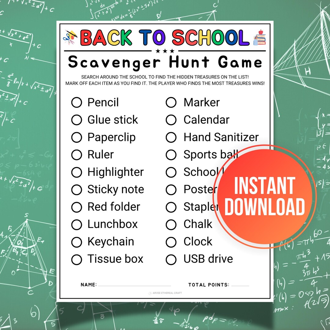 Back to School Scavenger Hunt for Kids, Printable Home School Outdoor ...