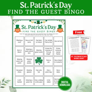 St. Patrick's Day Find the Guest Bingo Card Game, Saint Patrick's Day ...