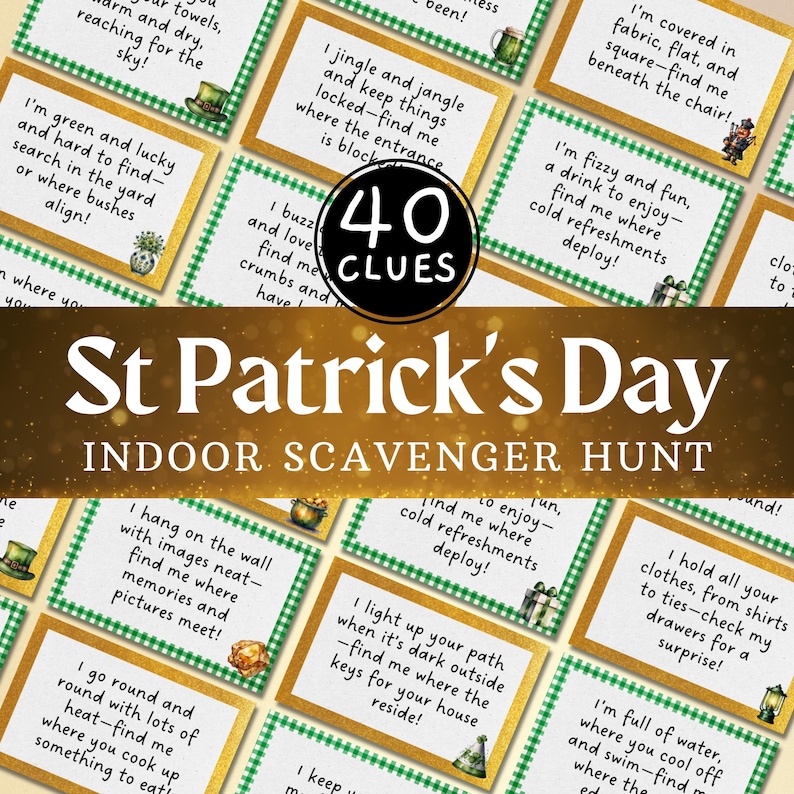 St. Patricks Day Scavenger Hunt for Kids, Indoor Treasure Hunt Clues ...