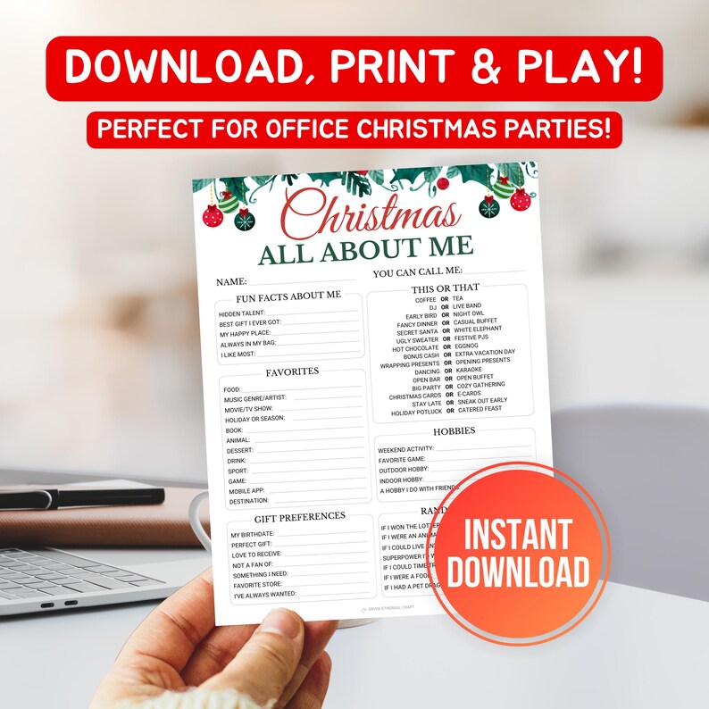All About Me, Printable Favorite Things List, This or That, Get to Know ...
