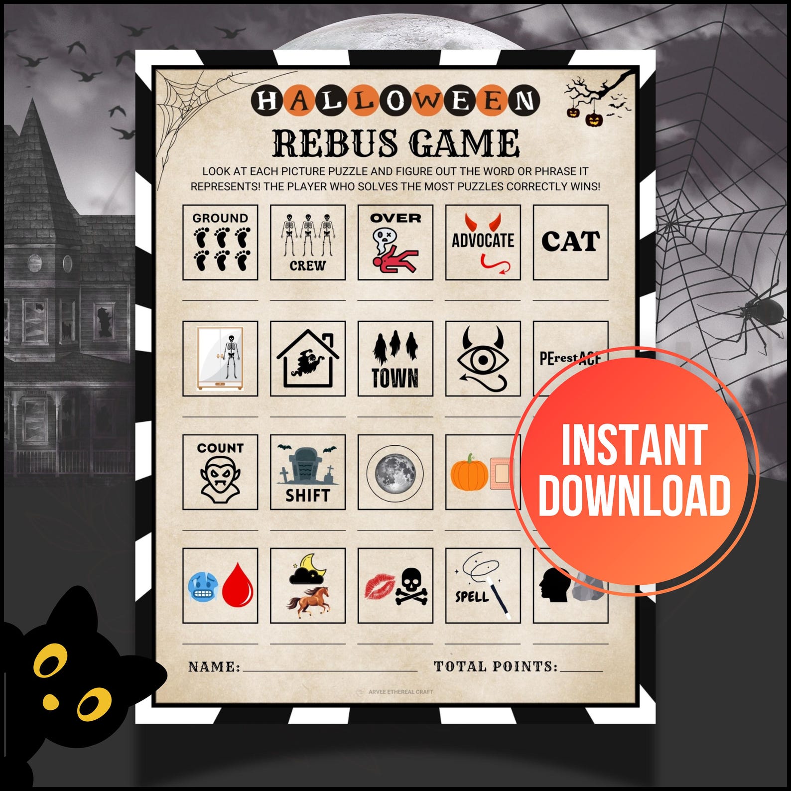 Halloween Rebus Game, Printable Rebus Puzzles, Picture Puzzle Quiz ...
