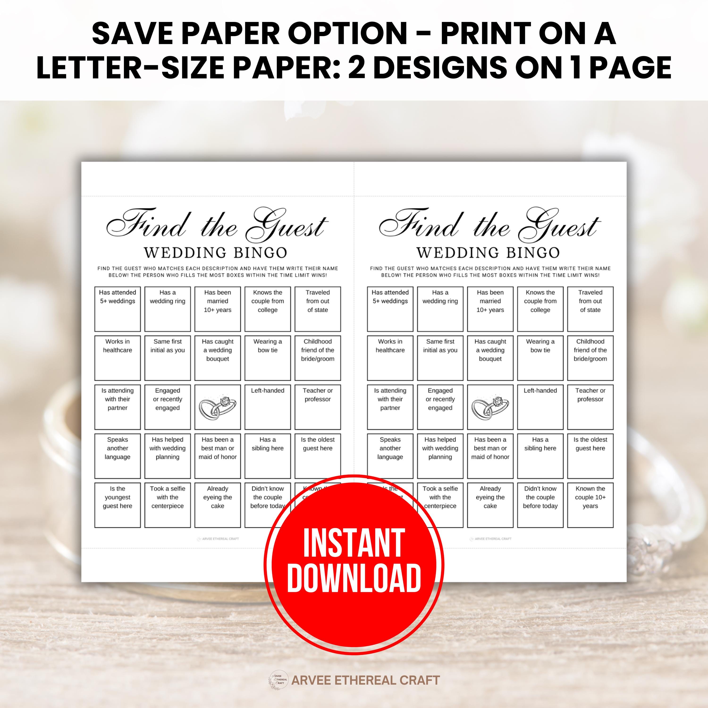 Wedding Find the Guest Bingo, Wedding Activities, Table Printable ...