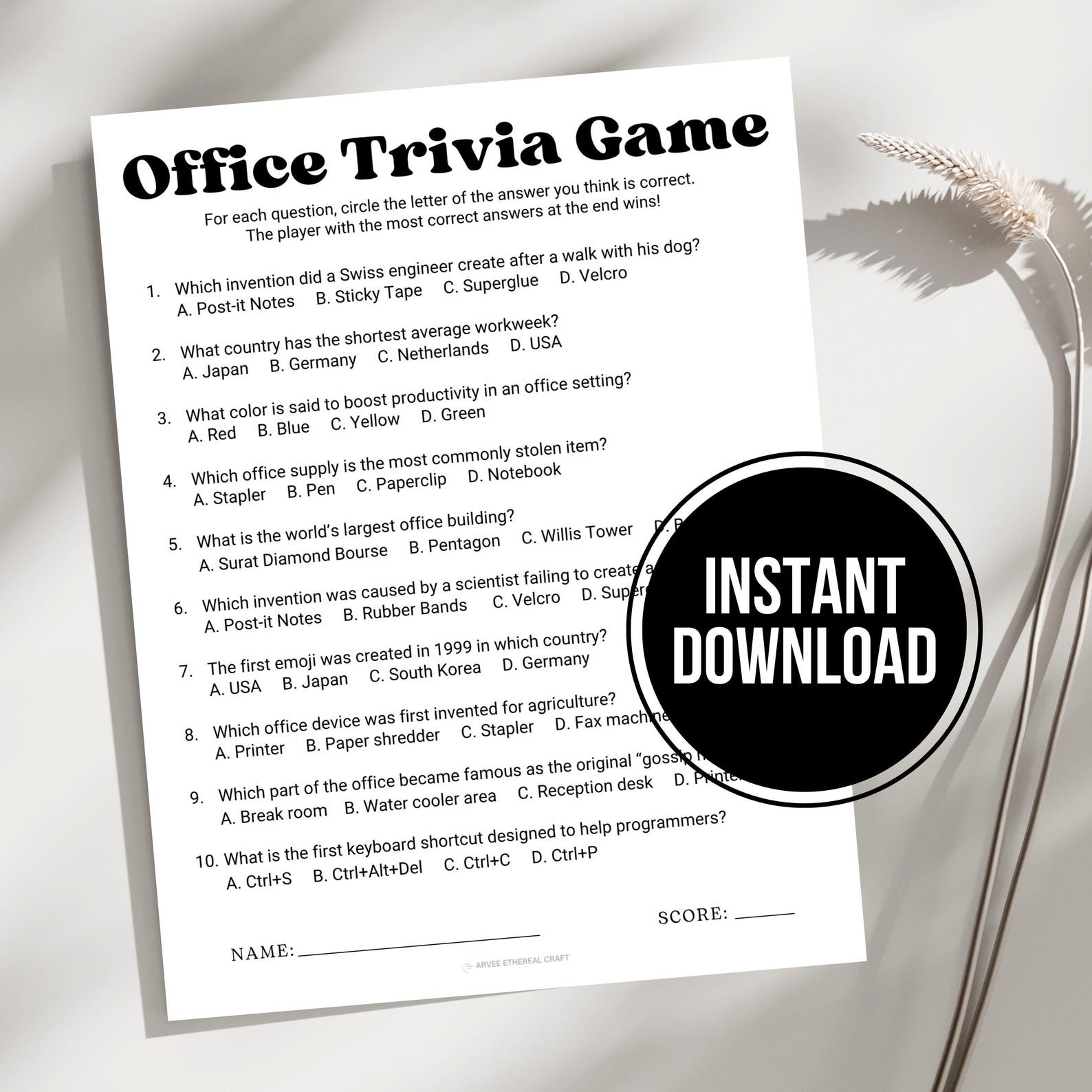 Office Party Games, Office Trivia Game, Printable General Knowledge ...