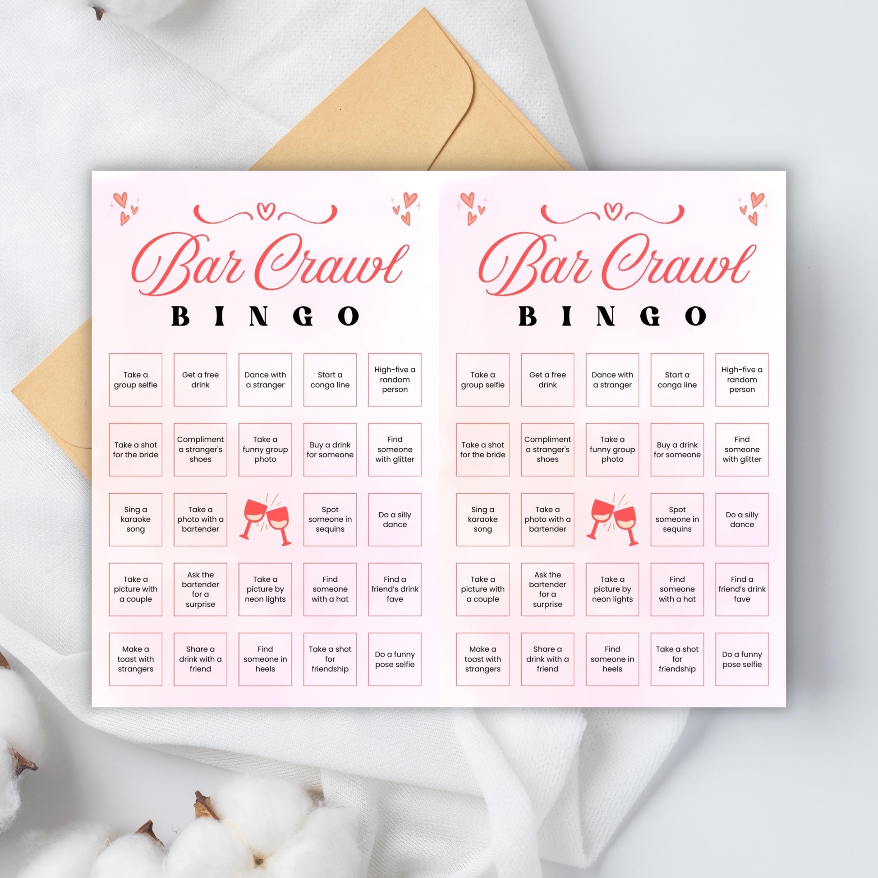 Bar Crawl Bingo Game, Bachelorette Party Bar Scavenger Hunt, Ladies ...
