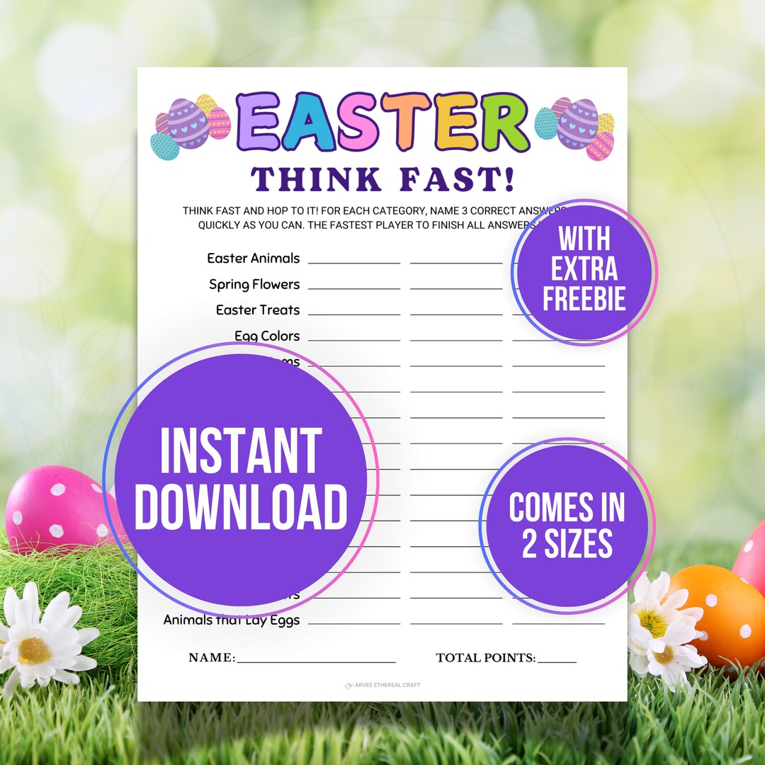 Printable Easter Think Fast Game, Think Fast Game, Easter Brain Teasers ...