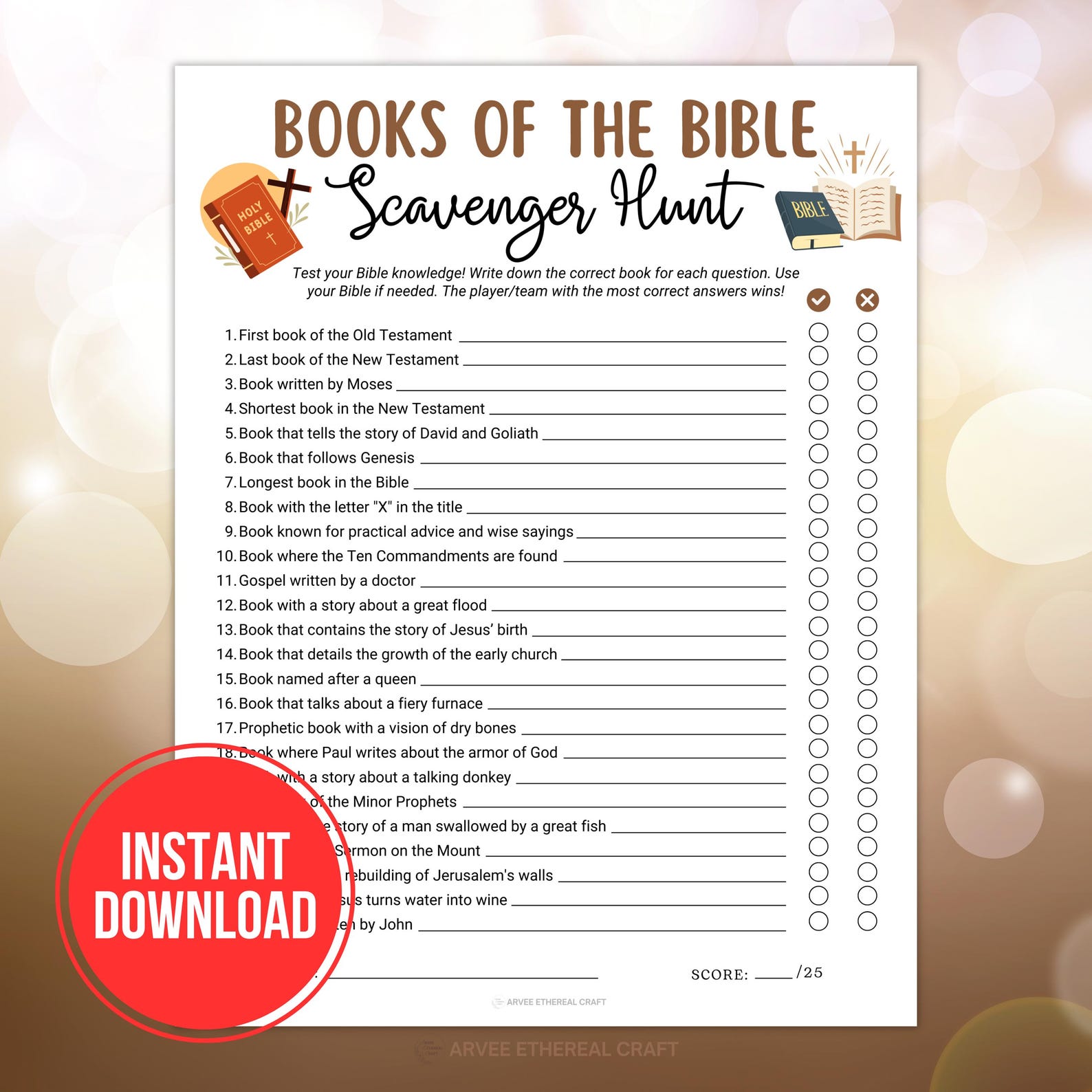 Books of the Bible Scavenger Hunt Game, Printable Church Women Ministry ...