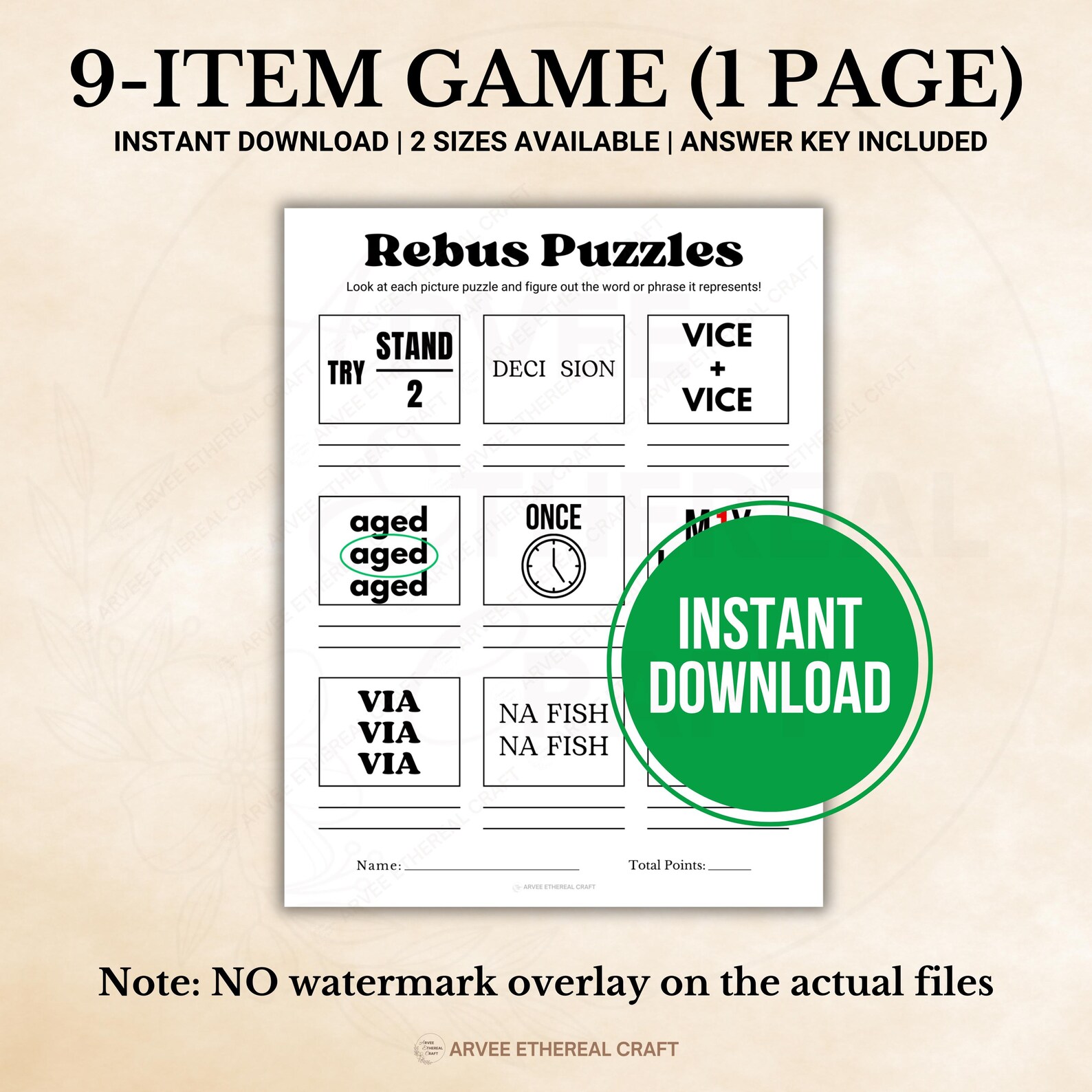 Printable Rebus Puzzles Game, Picture Puzzle Quiz, Rebus Games, Family ...