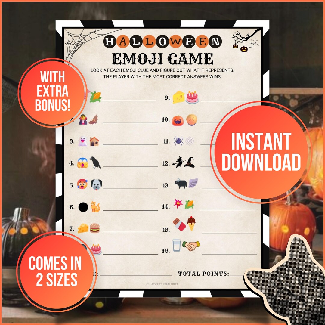 Printable Halloween Emoji Game, Emoji Quiz, Emoji Guessing Game, Guess ...