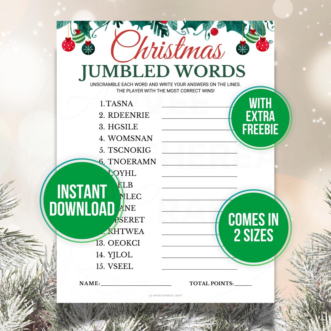 Printable Christmas Scrambled Words Game, Jumbled Words Game, Word ...