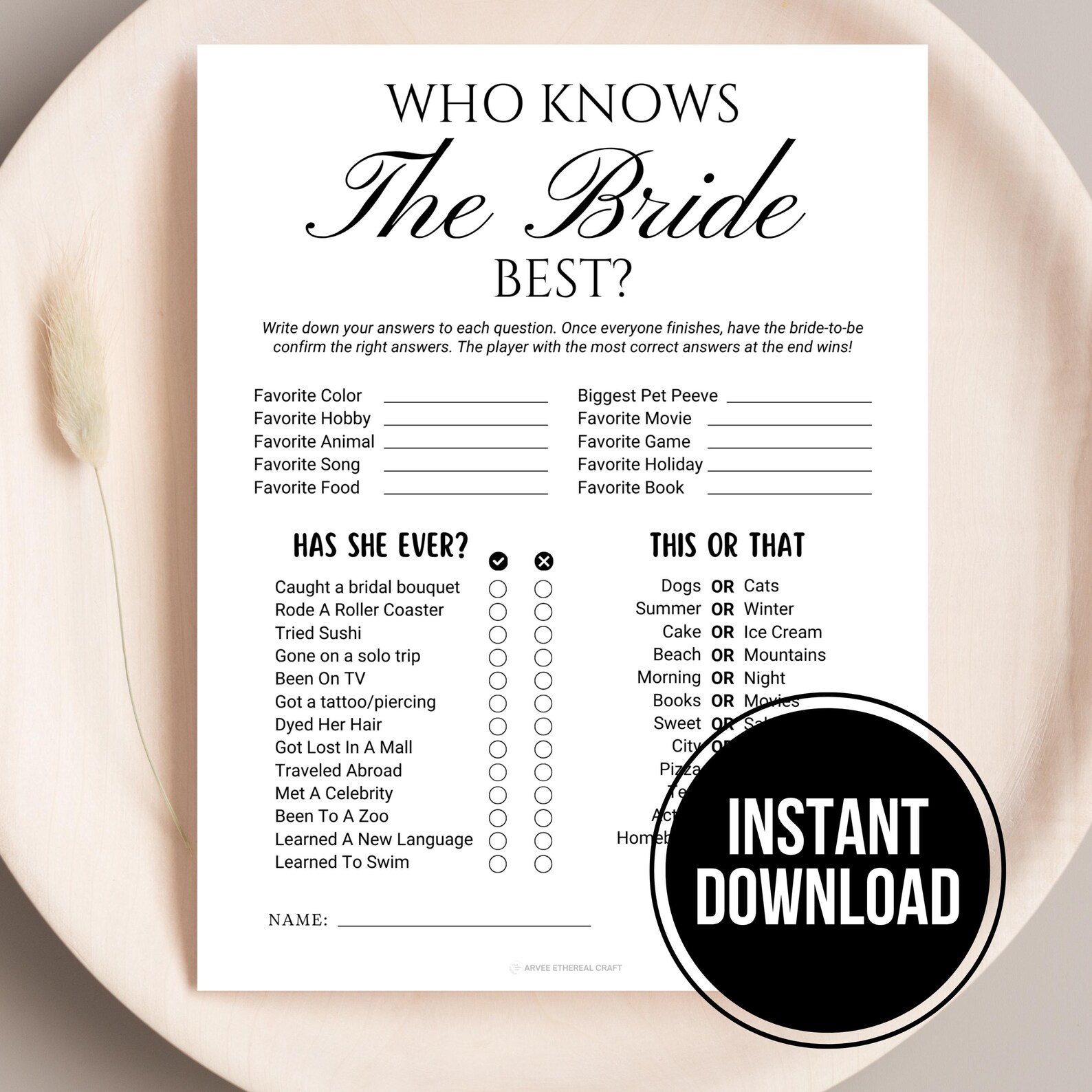 Who Knows the Bride Best, Printable Bridal Shower Games, How Well Do ...