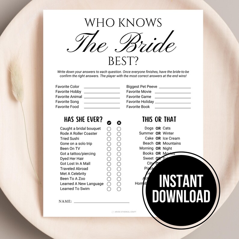 Who Knows the Bride Best, Printable Bridal Shower Games, How Well Do ...