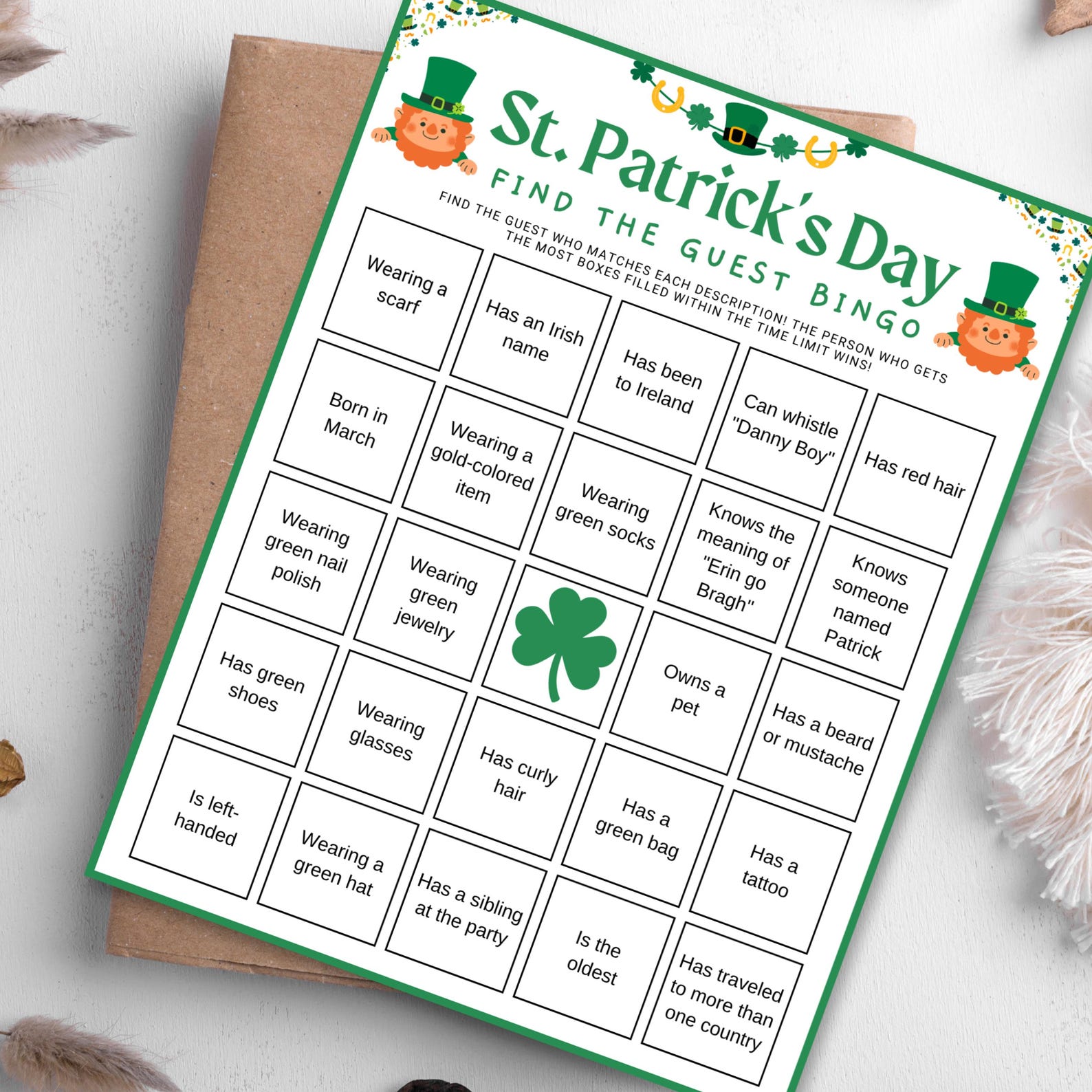 St. Patrick's Day Find the Guest Bingo Card Game, Saint Patrick's Day ...