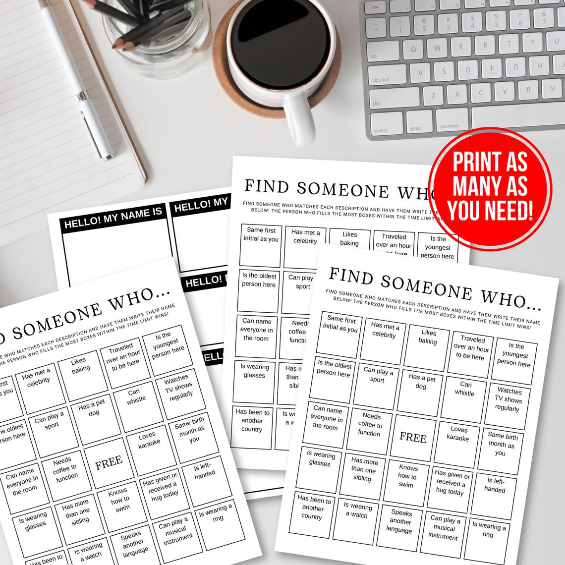 Mingle Bingo, Human Bingo, Find Someone Who Bingo, Find the Guest Bingo ...