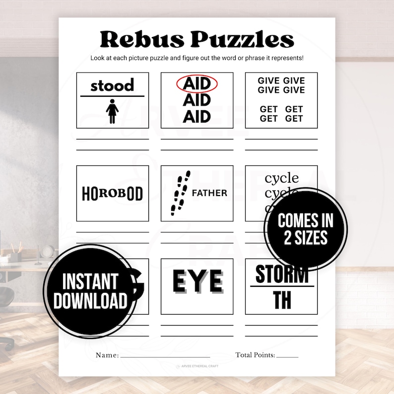Printable Rebus Puzzles Game, Picture Puzzle Quiz, Rebus Games, Family ...
