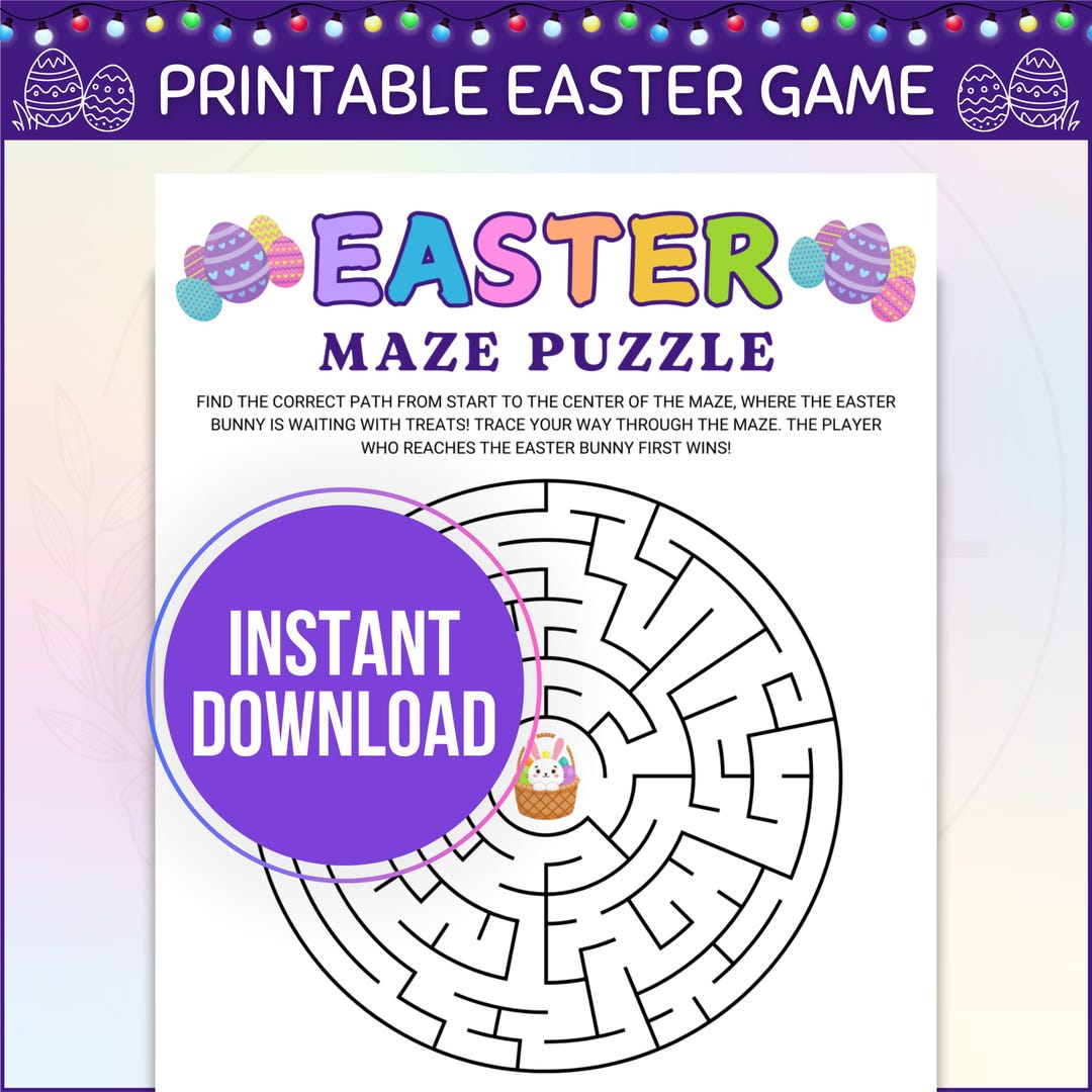 Easter Maze Puzzle, Printable Maze Game, Labyrinth Game, Kids Workbook ...