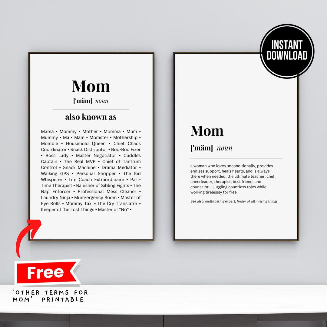 Mom Definition Printable Wall Art, Dictionary Definition, Birthday ...