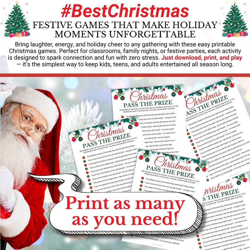 Printable Christmas Pass the Prize Game, Gift Exchange, Pass the Prize ...