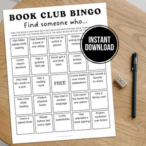 Book Club Games, Find the Guest Bingo, Find Someone Who Bingo, Book ...