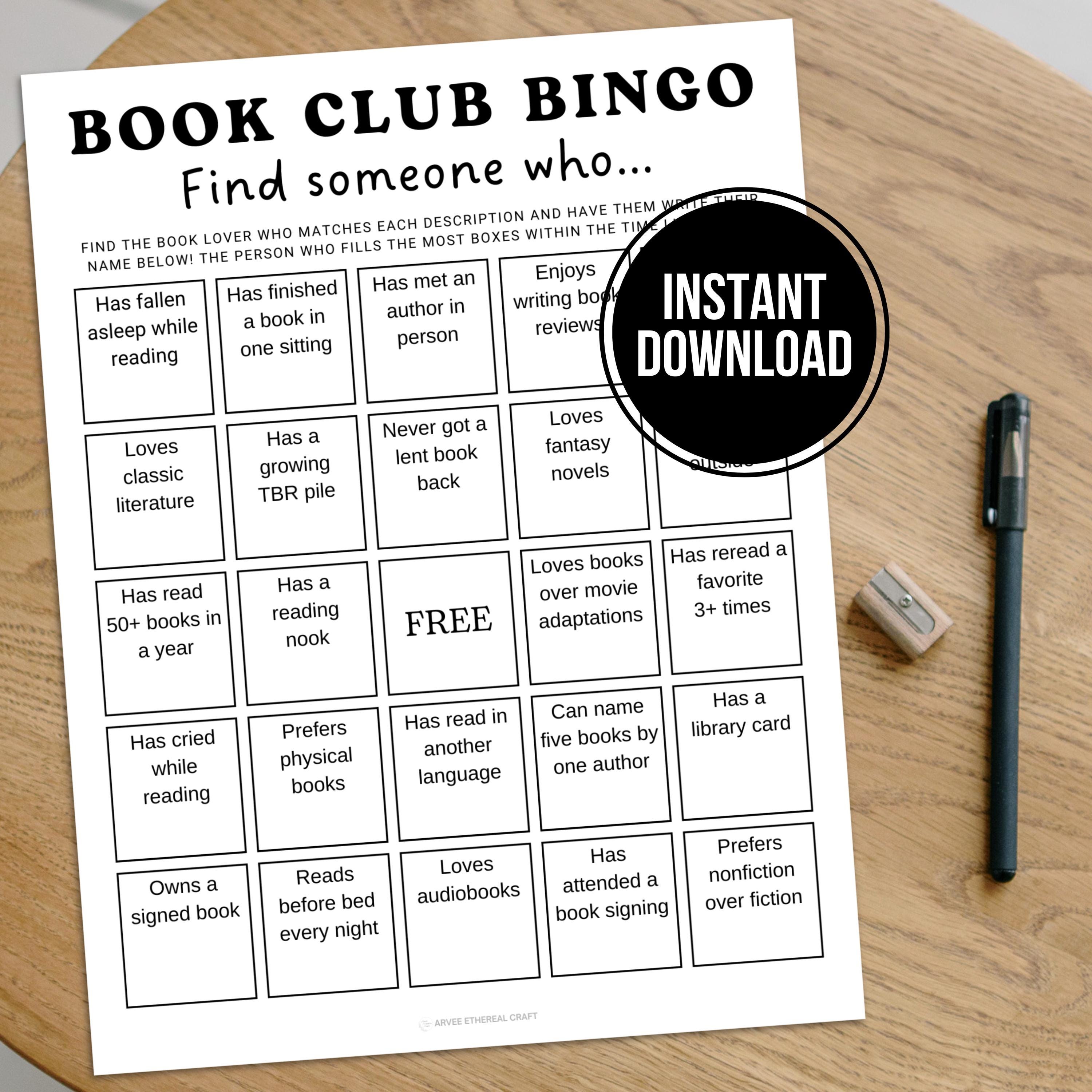 Book Club Games, Find the Guest Bingo, Find Someone Who Bingo, Book ...