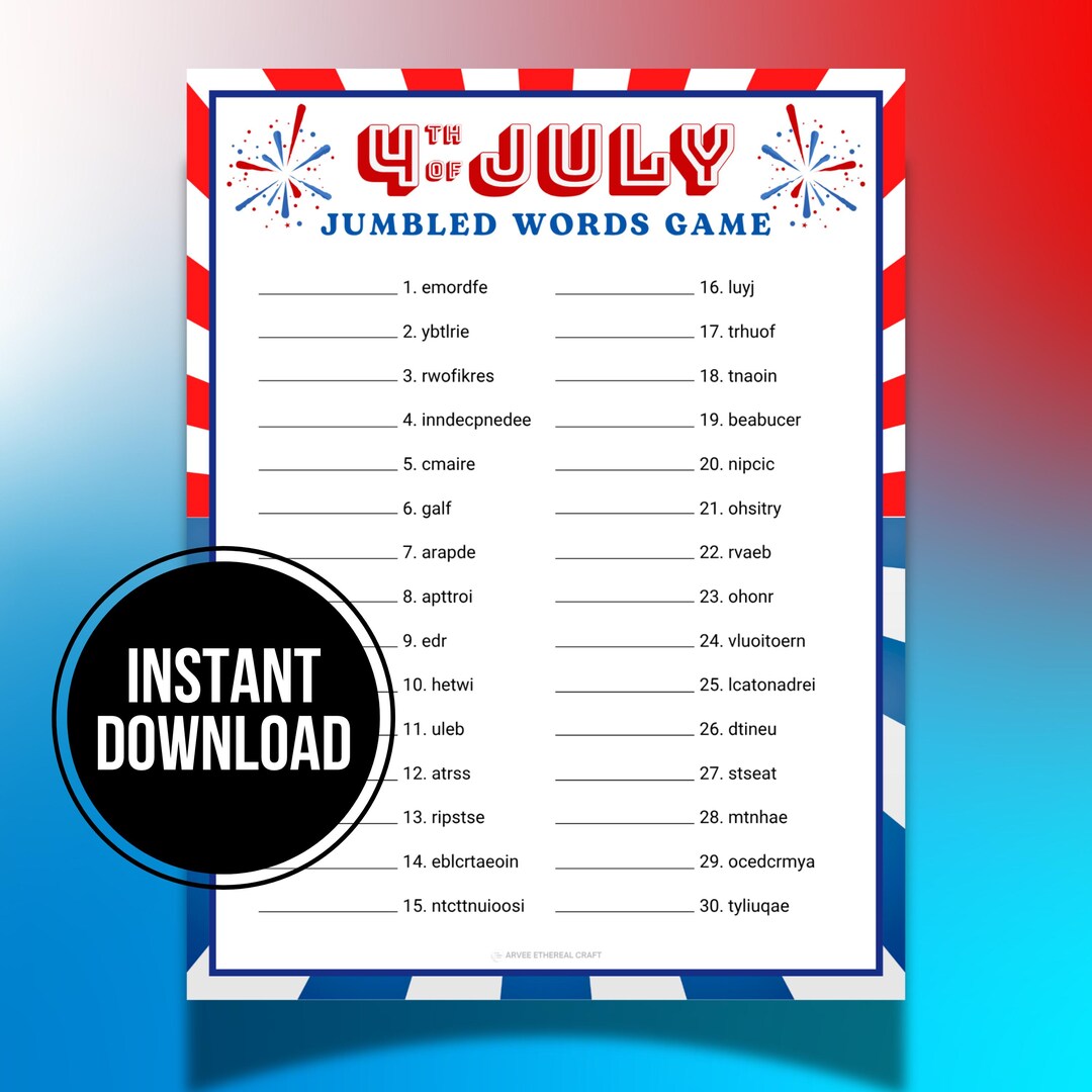 Scrambled Words Game, 4th of July Printable Jumbled Words Game, Word ...