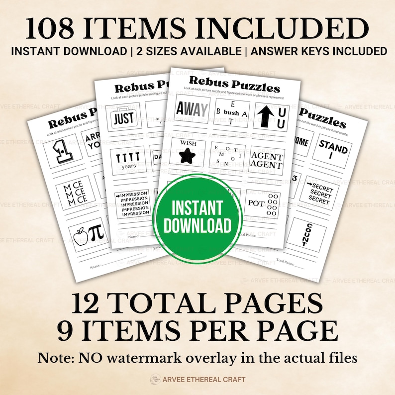 100+ Printable Rebus Puzzles Game Bundle, Picture Puzzles Quiz, Rebus ...