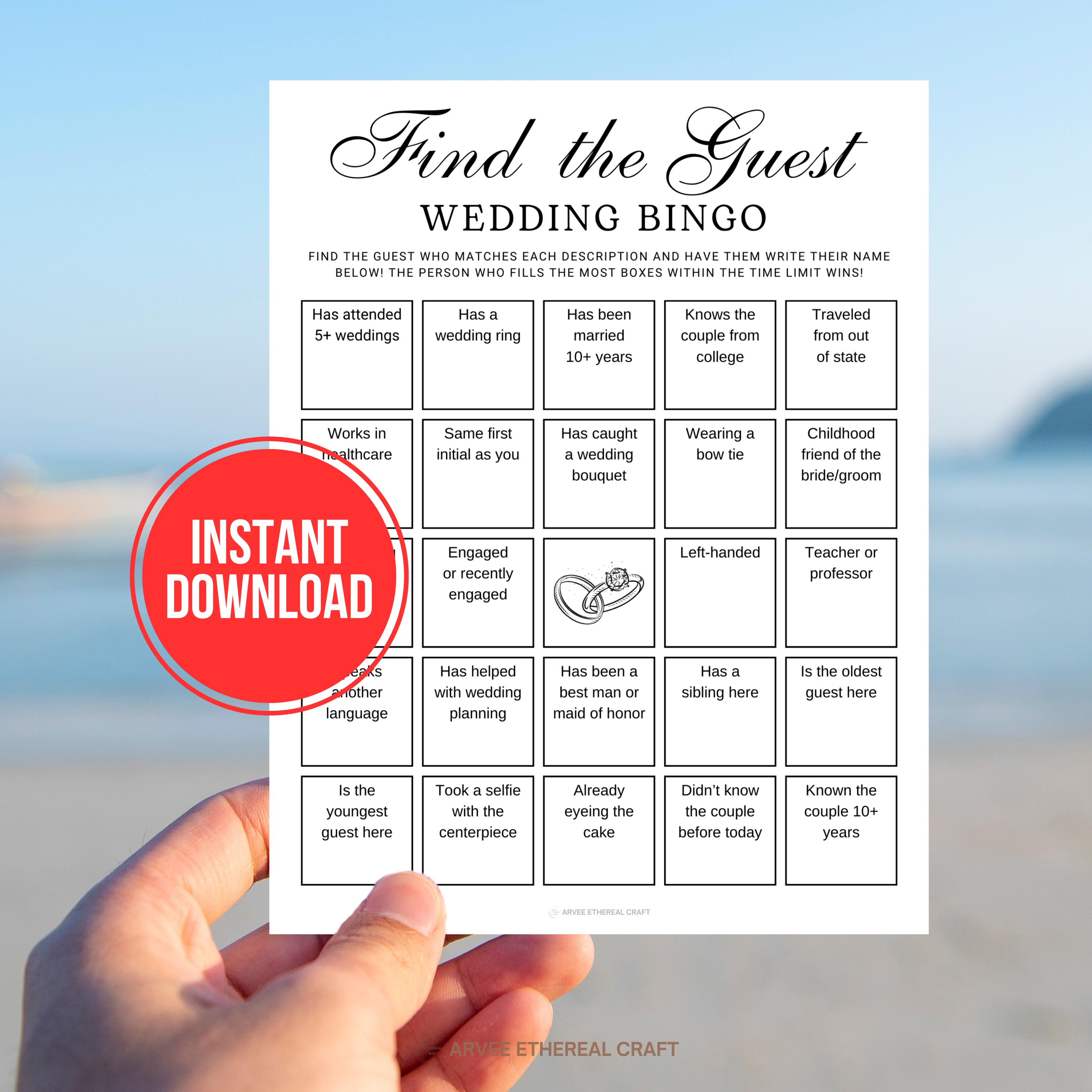 Wedding Find the Guest Bingo, Wedding Activities, Table Printable ...