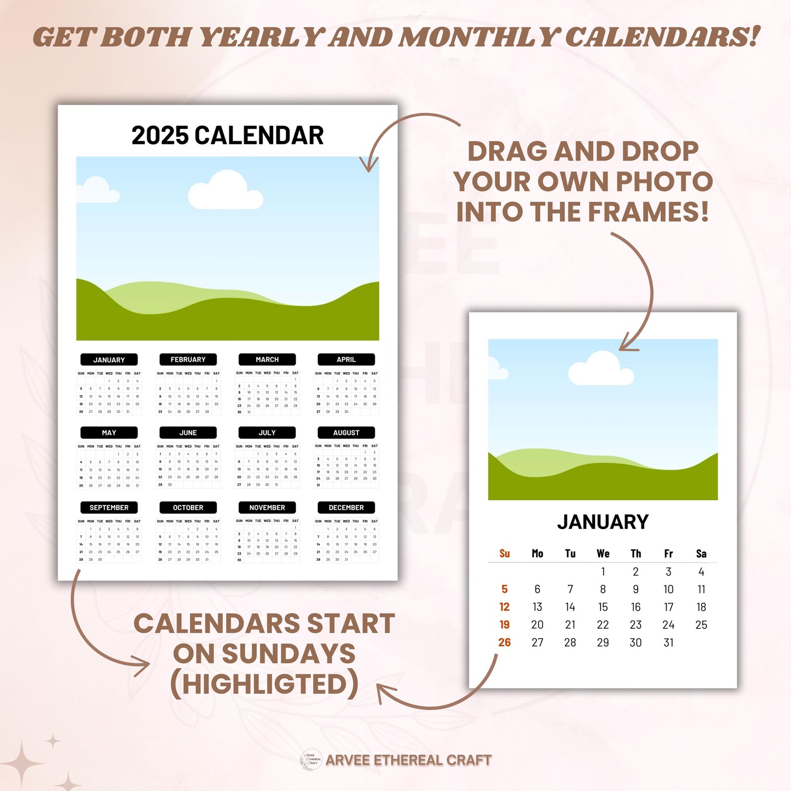 2025 Custom Photo Calendar Template, Personalized Calendar, Editable ...