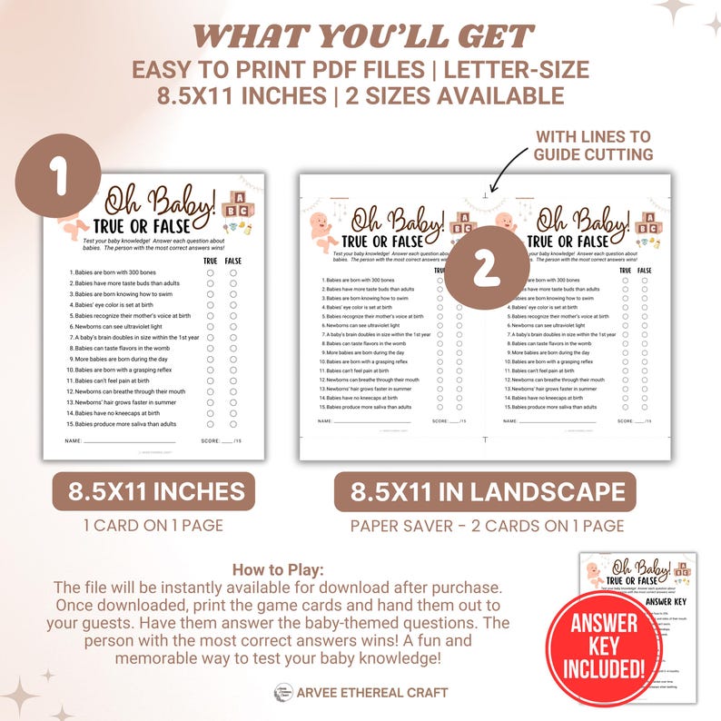 Oh Baby True or False Baby Shower Game, Printable Virtual Baby Shower ...