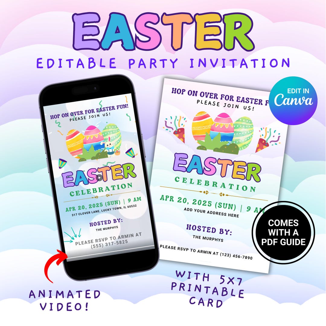 Easter Egg Hunt Editable Digital Party Invitation Canva Template ...