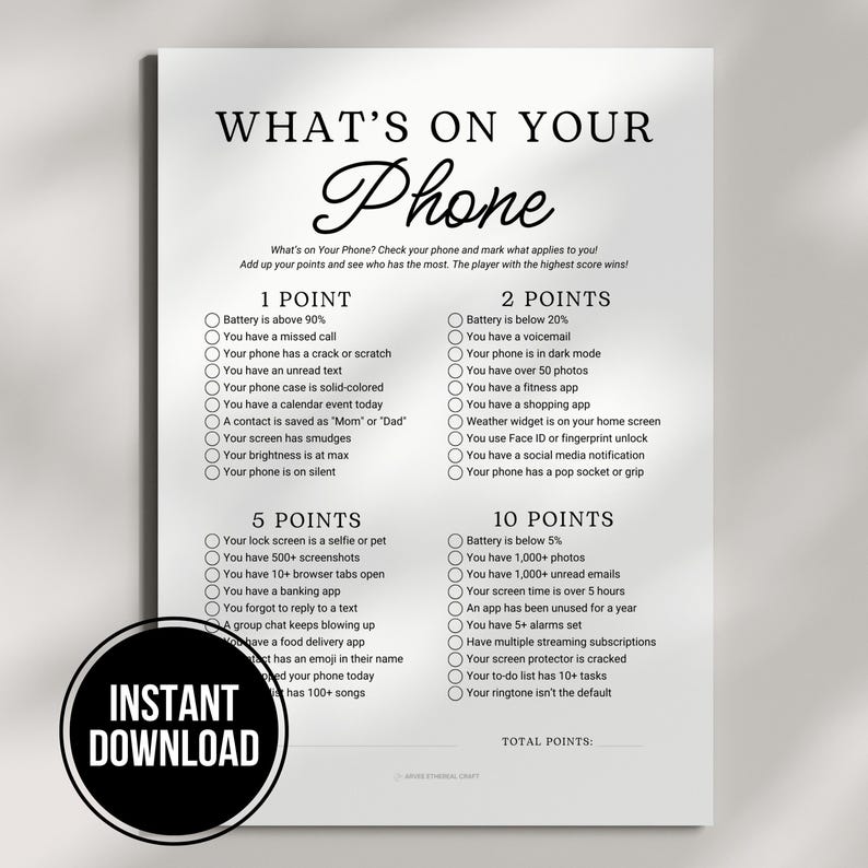 What’s on Your Phone Game, Printable Cell Phone Game, Family Reunion ...