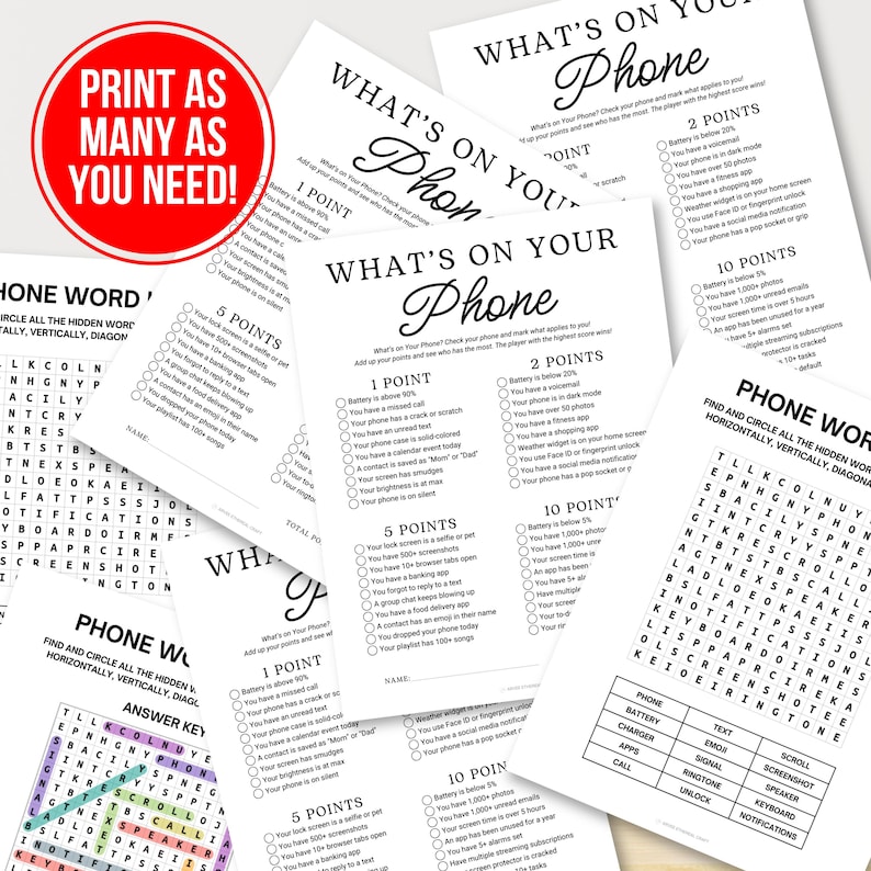 What’s on Your Phone Game, Printable Cell Phone Game, Family Reunion ...