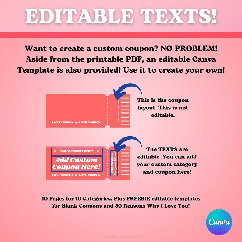Love Coupons Printable, Editable Canva Template, Valentines Day Coupon ...