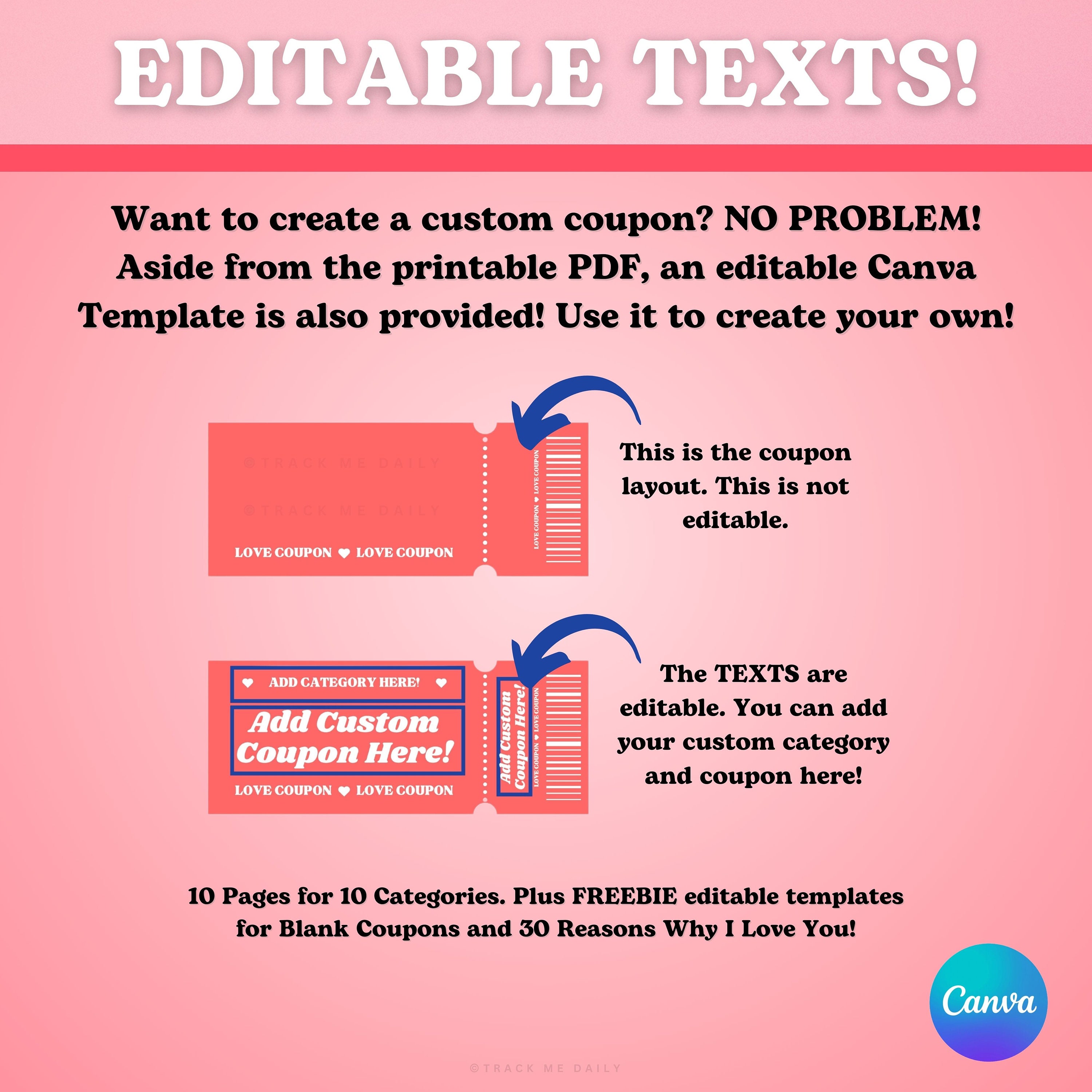 Love Coupons Printable, Editable Canva Template, Valentines Day Coupon ...
