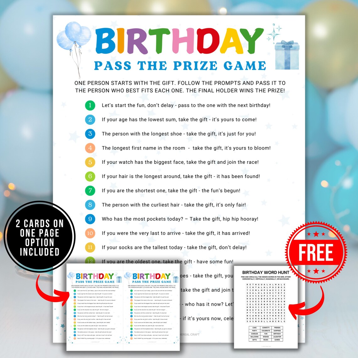 Birthday Pass the Prize Games, Printable Kids Boy Birthday Party Games ...