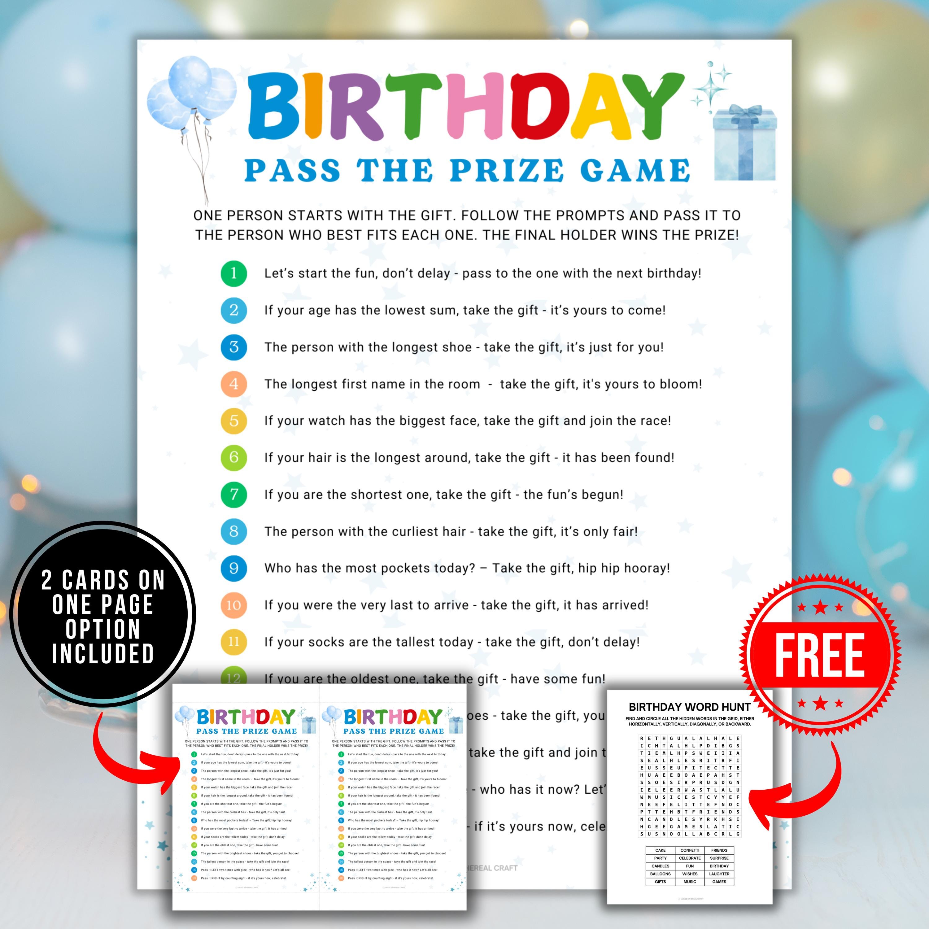 Birthday Pass the Prize Games, Printable Kids Boy Birthday Party Games ...