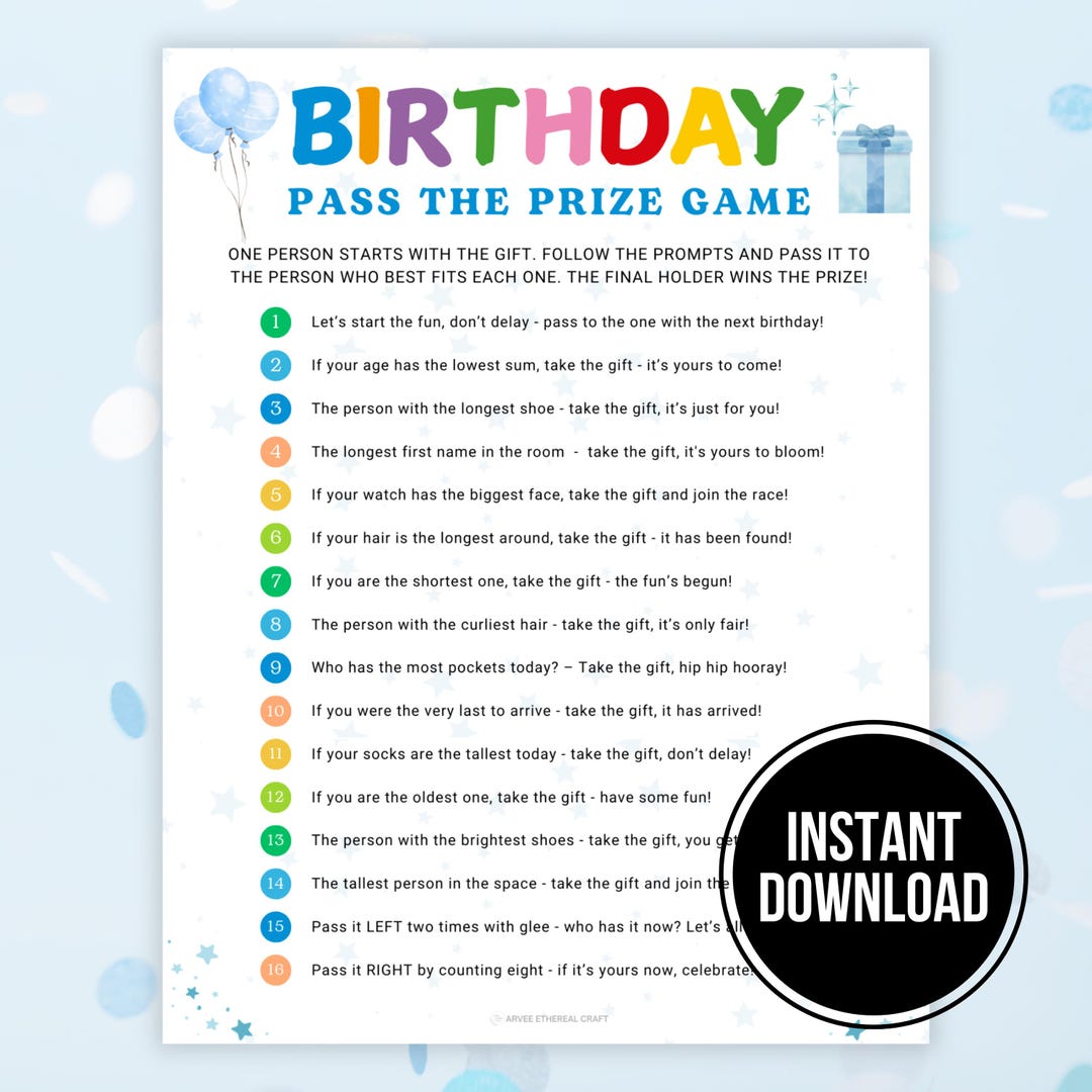 Pass the Prize Games Birthday, Printable Kids Boy Birthday Party Games ...