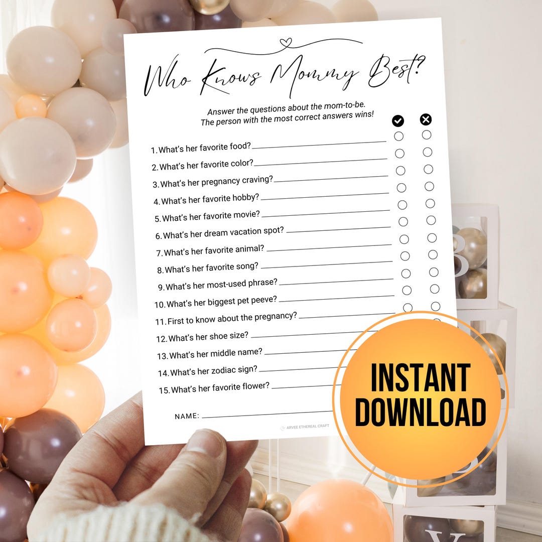 Printable Who Knows Mommy Best Baby Shower Games, How Well Do You Know ...