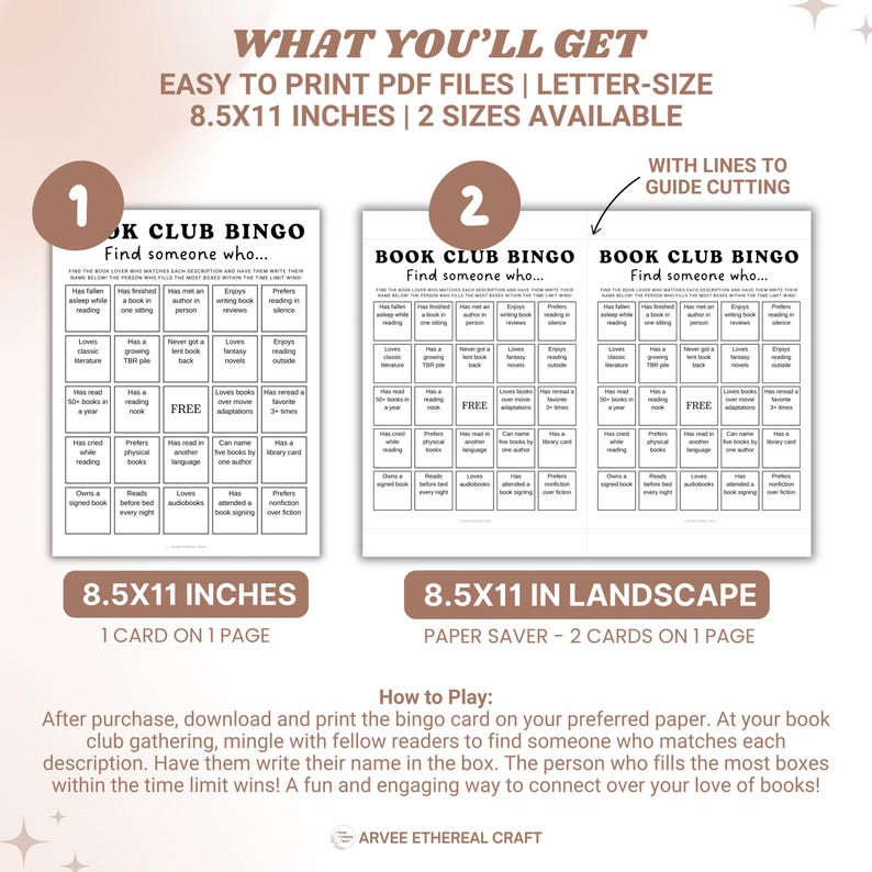 Book Club Games, Find the Guest Bingo, Find Someone Who Bingo, Book ...