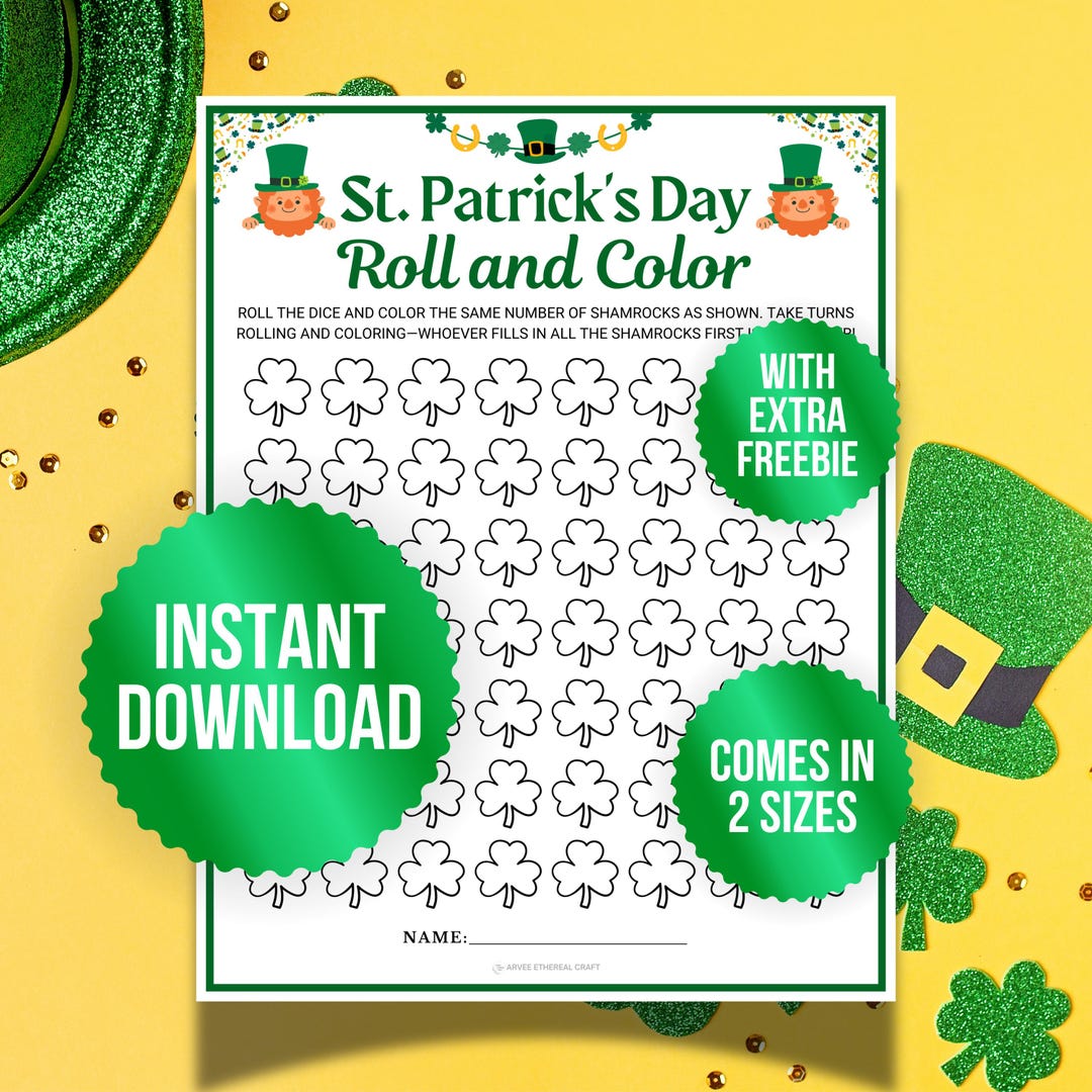 Printable St Patrick's Day Roll and Color Game, Coloring Game, Roll the ...