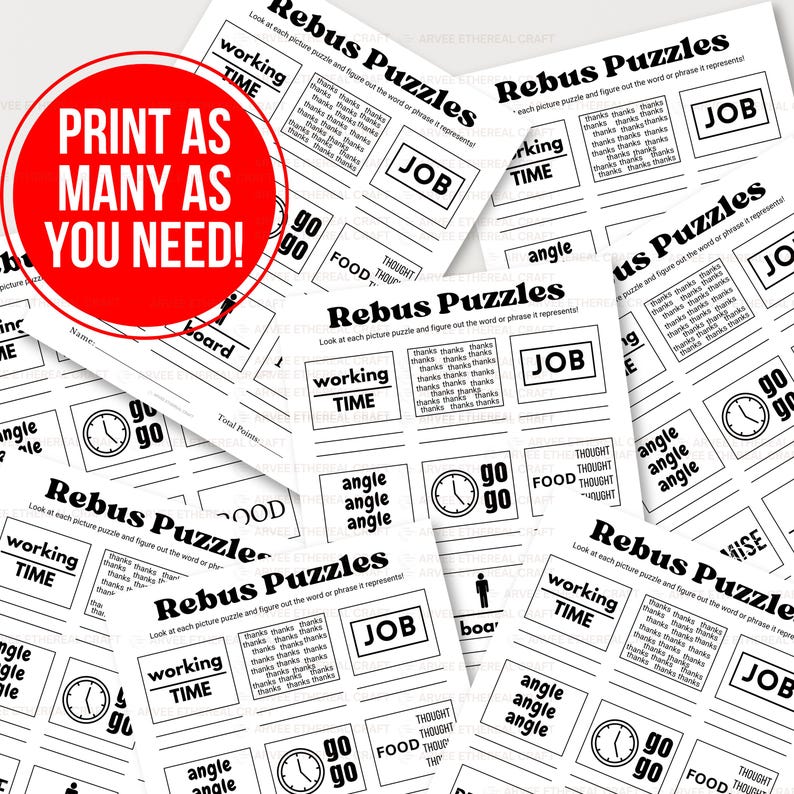 Rebus Games for Kids and Adults, Printable Rebus Puzzles Game, Picture ...