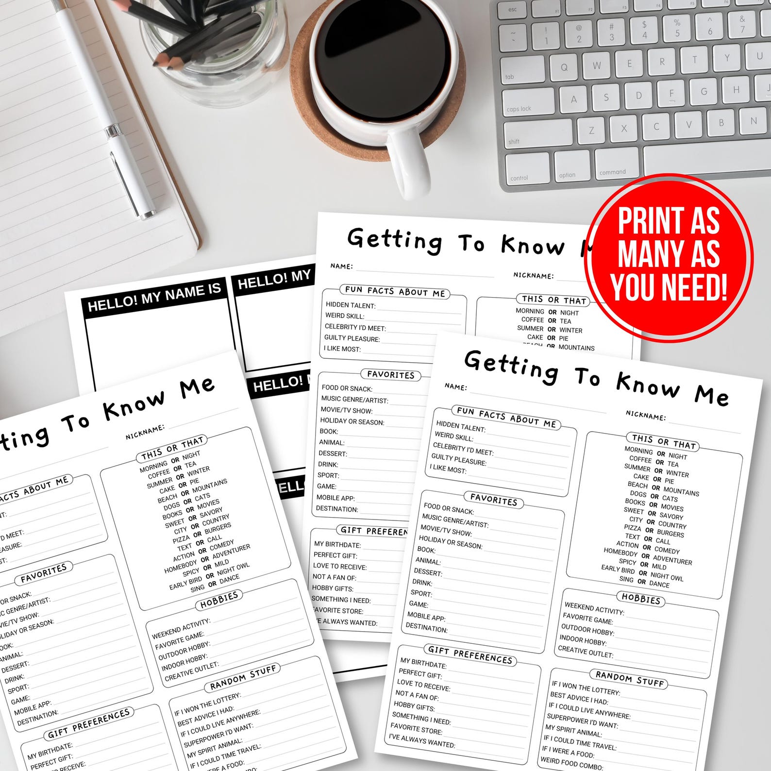 Team Building Get to Know Me Questionnaire Printable My Favorite Things ...