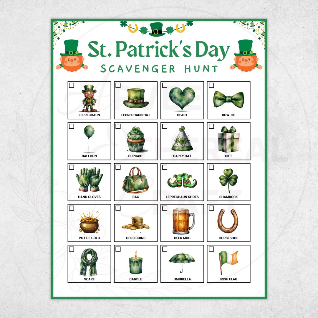 St. Patricks Day Scavenger Hunt for Kids, Indoor Treasure Hunt Clues ...
