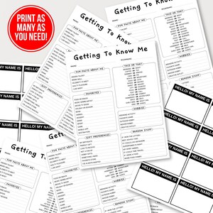 Team Building Get to Know Me Questionnaire Printable My Favorite Things ...