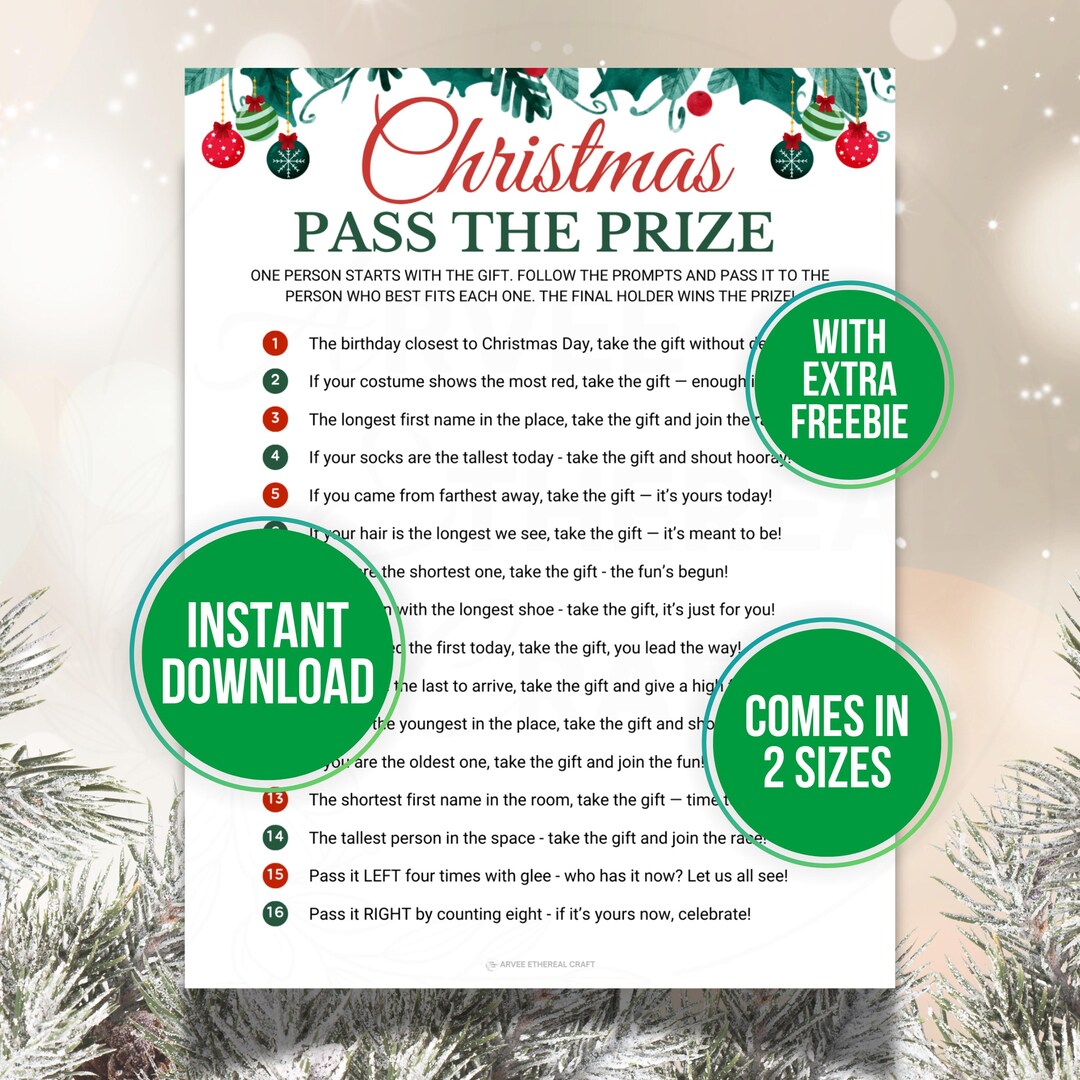 Printable Christmas Pass the Prize Game, Gift Exchange, Pass the Prize ...