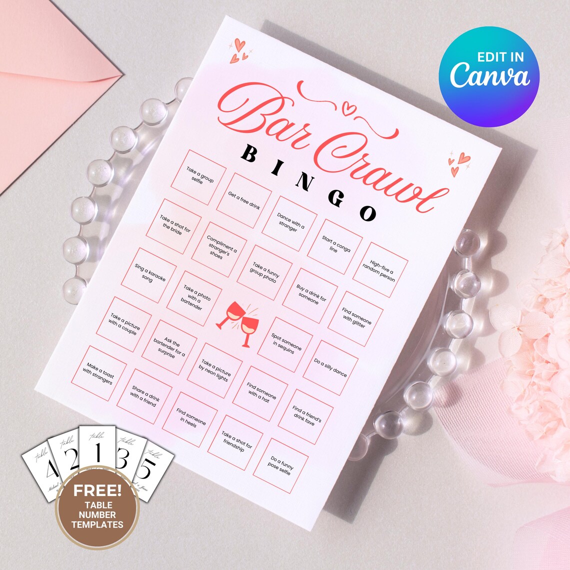 Bar Crawl Bingo Game, Bachelorette Party Bar Scavenger Hunt, Ladies ...