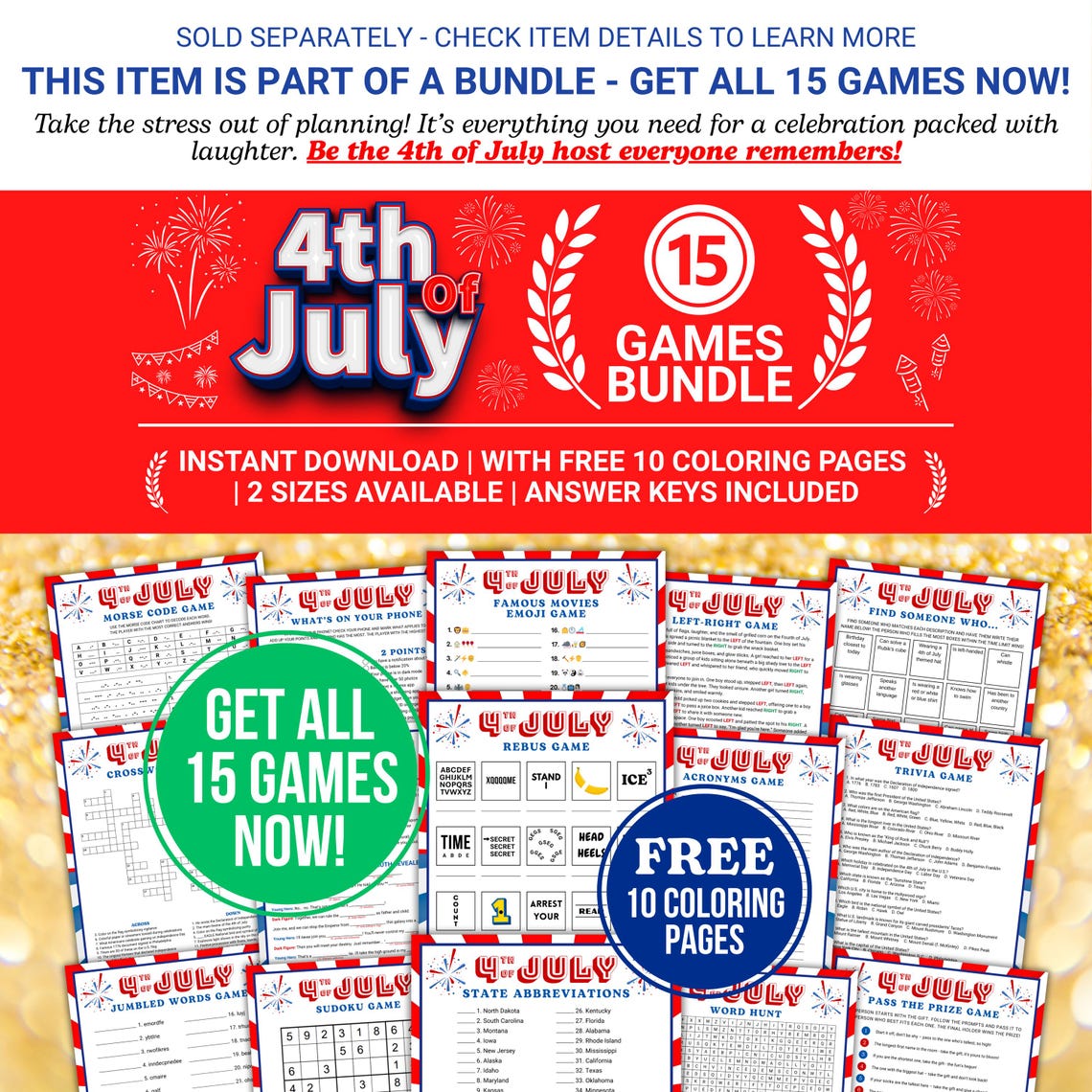 USA State Abbreviations Game, 4th of July Printable 50 US United States ...