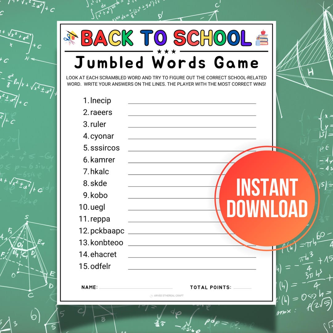 Back to School Scrambled Words Game, Printable Jumbled Words Game, Word ...