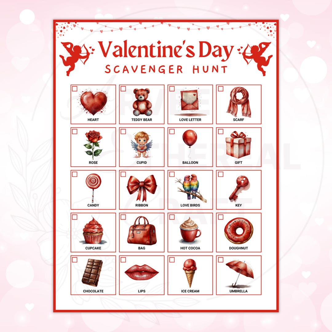 Valentine's Day Scavenger Hunt for Kids, Printable Indoor Treasure Hunt ...